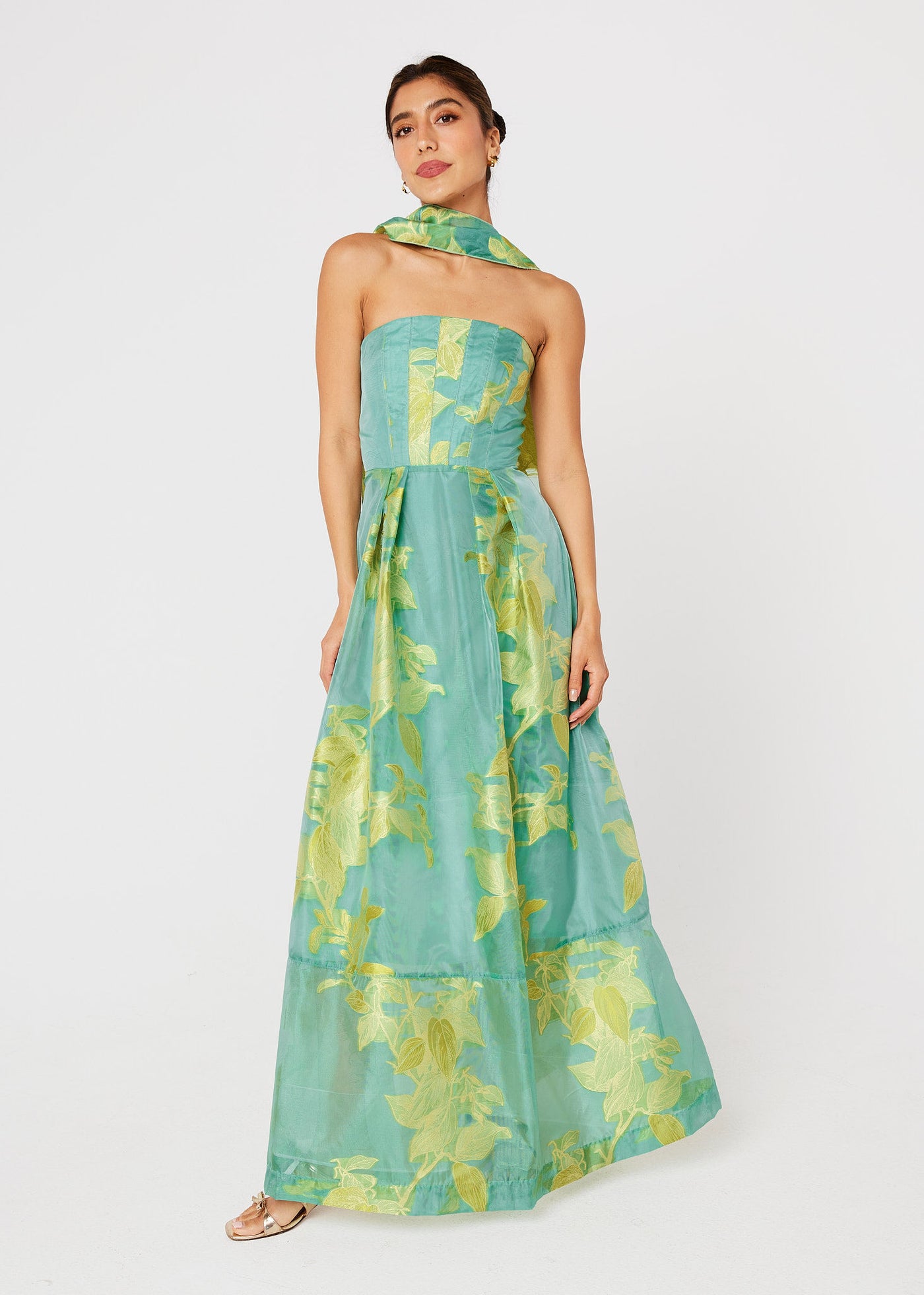 Catherine Gown Teal Leaf Organza