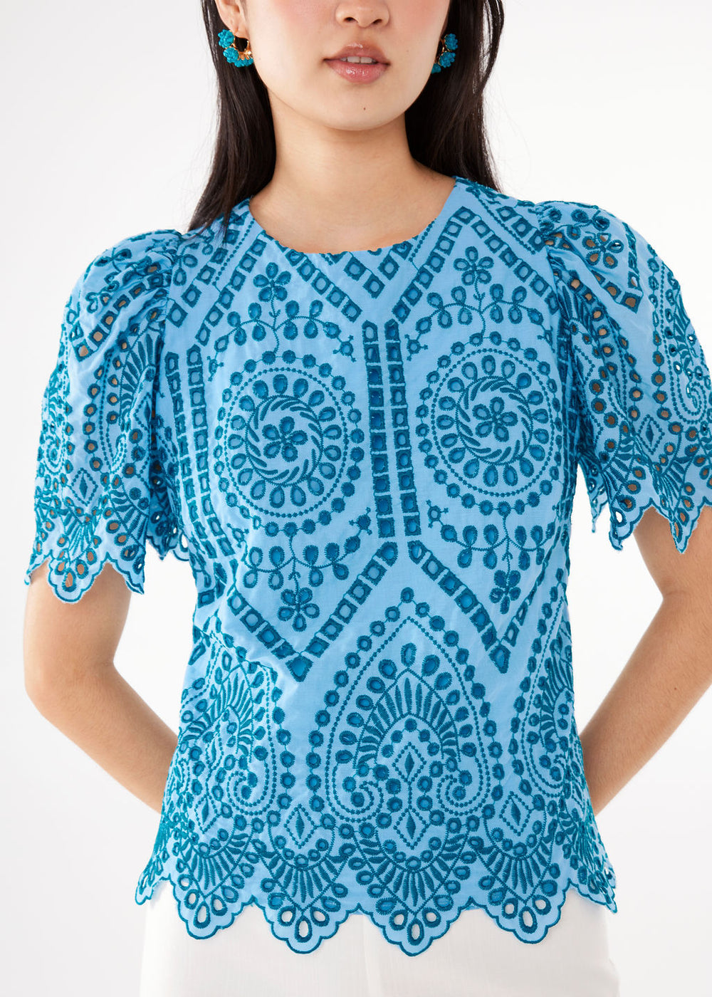 Marty Top Sky Blue Square Eyelet