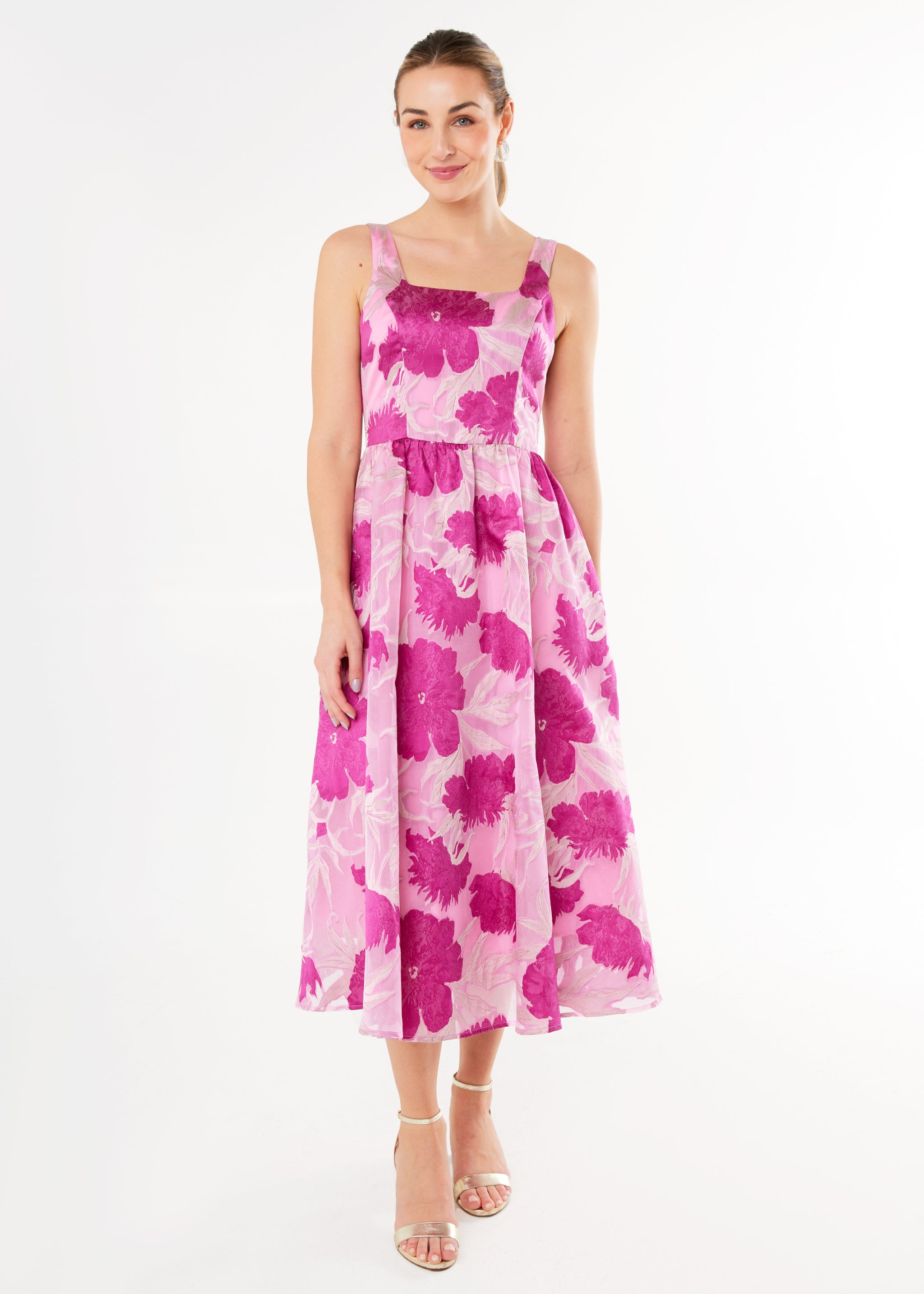 Victoria Dress Magenta Pansy Vine Organza