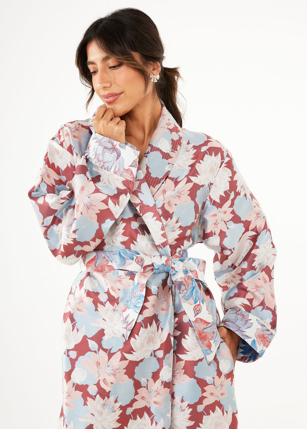 Bridget Robe Red Floral Silhouette Jacquard